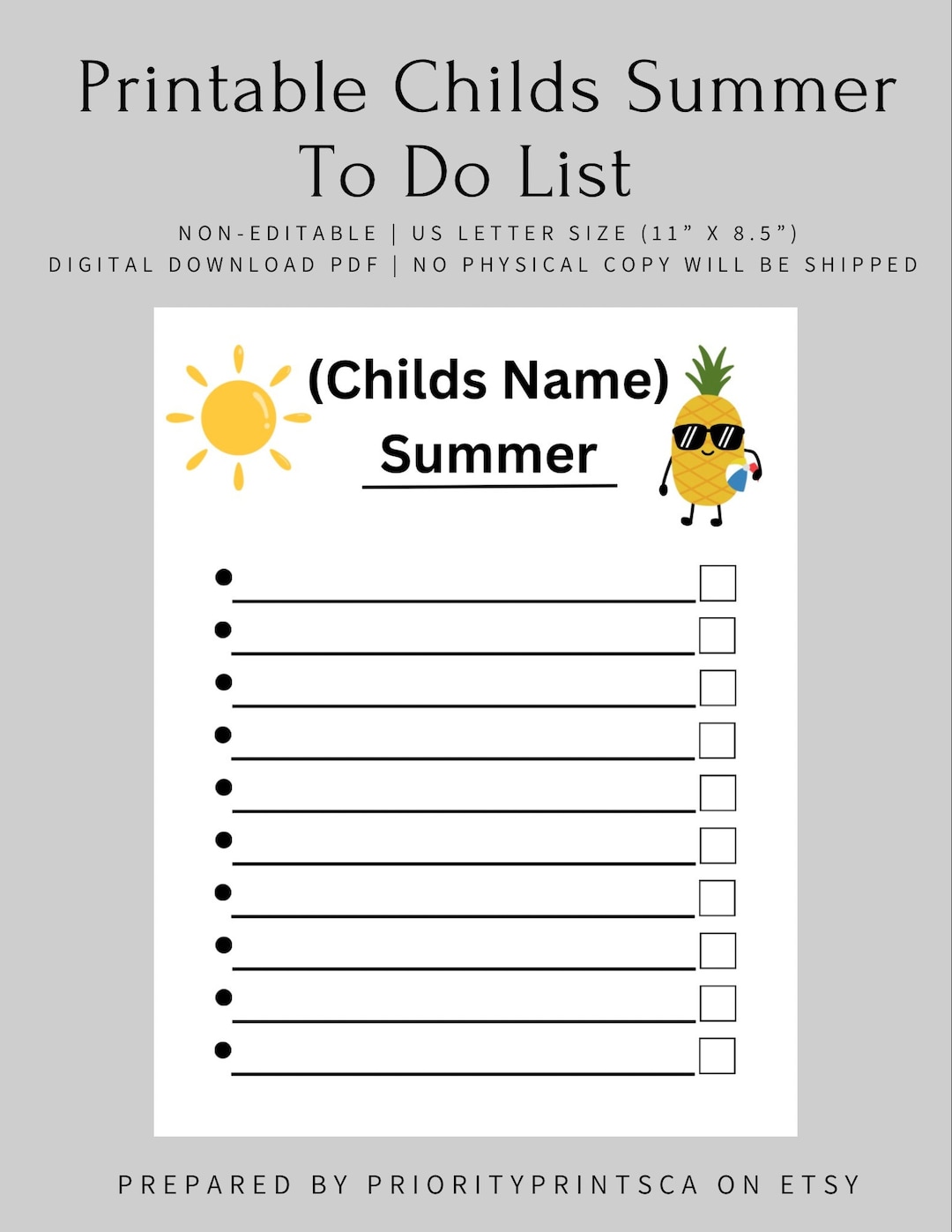 Printable Child’s Summer Planner, to Do List, Would Like to Experience ...
