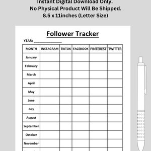 Social Media Follower Count Tracker Sheet for Personal or Business ...
