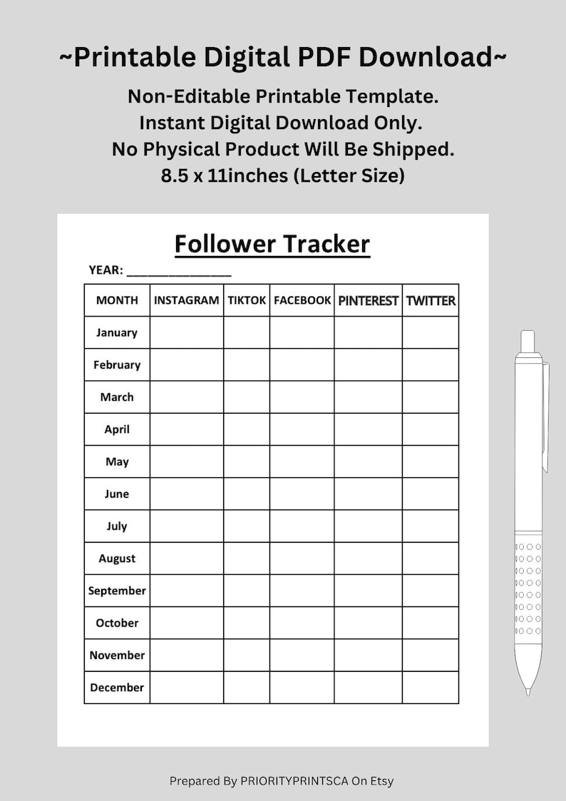 Social Media Follower Count Tracker Sheet for Personal or Business ...