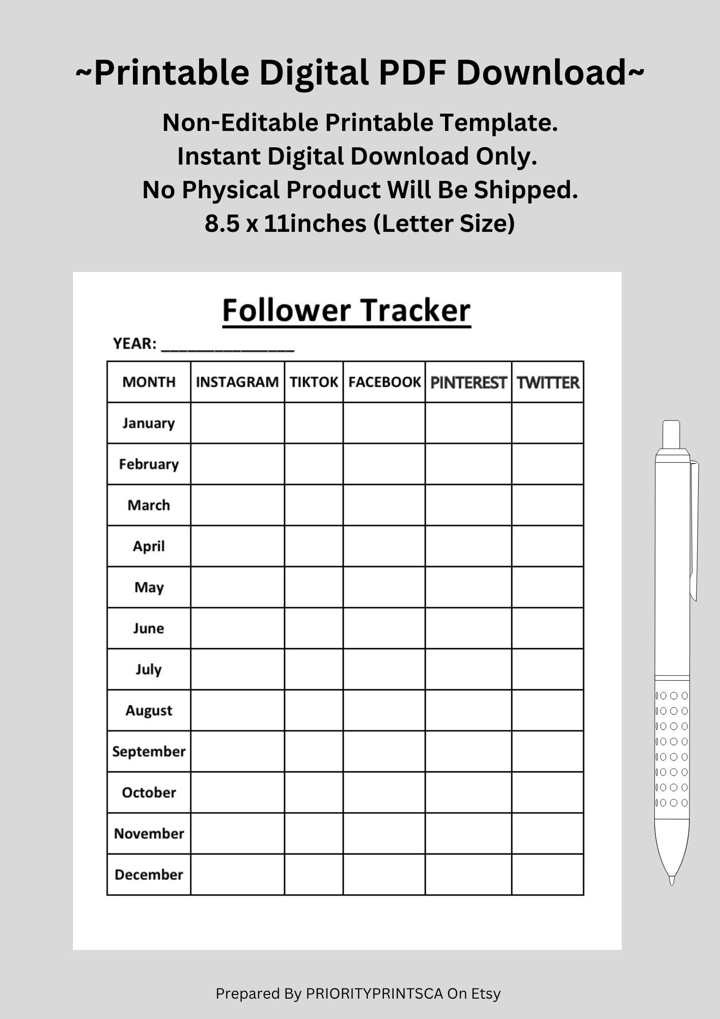 Social Media Follower Count Tracker Sheet for Personal or Business ...