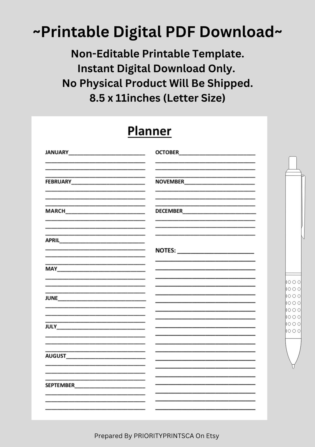 Monthly/annual Planner | Important Dates | Month to Month | Printable ...