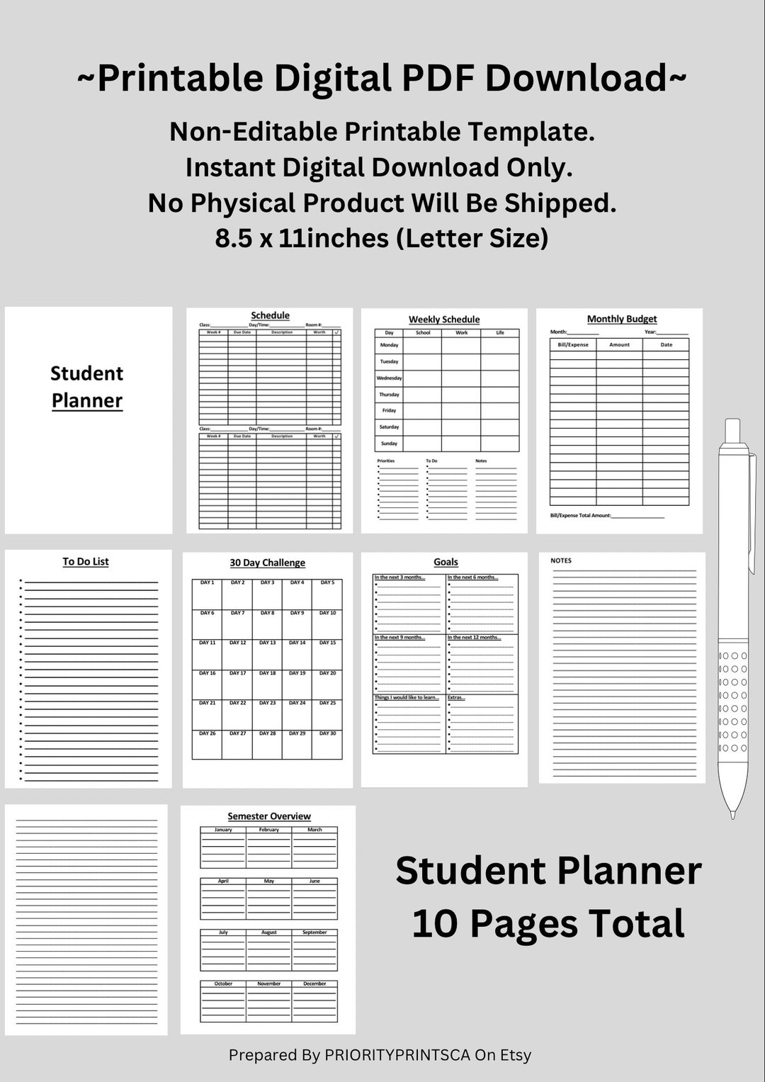 Ultimate Student Planner Bundle With 10 Sheets | Organization | School ...