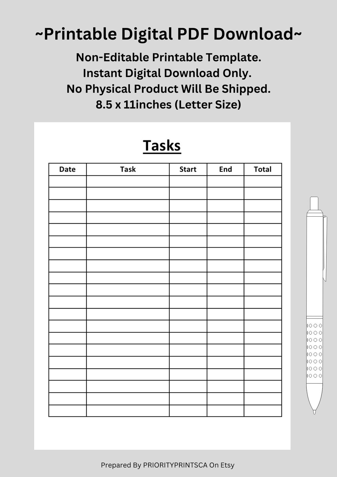 Tasks Log Sheet for Business, Personal, Work, School | Printable | US ...