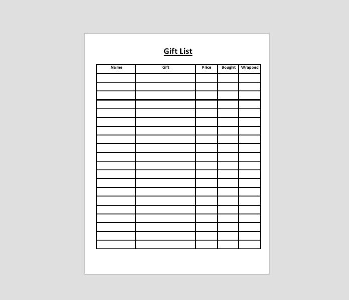 Gift List | Printable | US Letter Size | Digital Download - Etsy