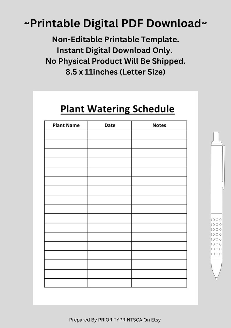 Plant Watering Schedule Tracker Sheet | Printable | US Letter Size ...