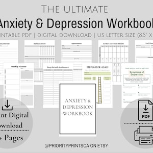 Printable Anxiety & Depression Workbook, PDF Digital Download, 50 Pages - Etsy