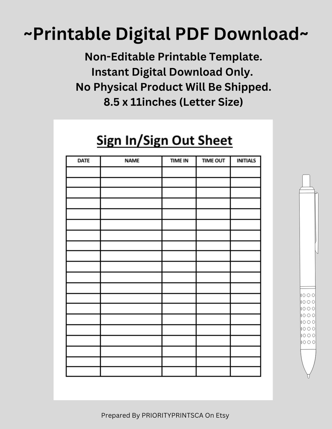 Sign In/sign Out Sheet | US Letter Printable (digital Download) - Etsy