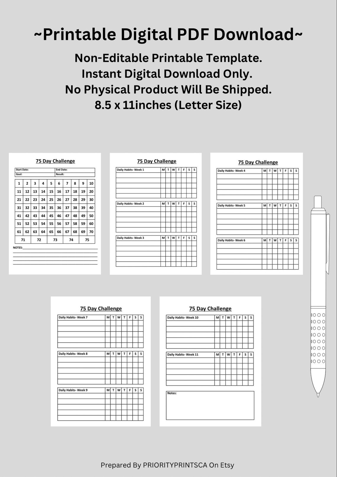 75 Day Challenge Blank 75 Soft Challenge 75 Medium - Etsy