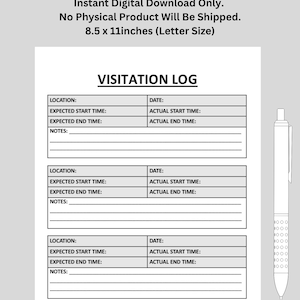 Visitation Log. Custody Log, Time Sharing Visitation Sheet. Parental ...
