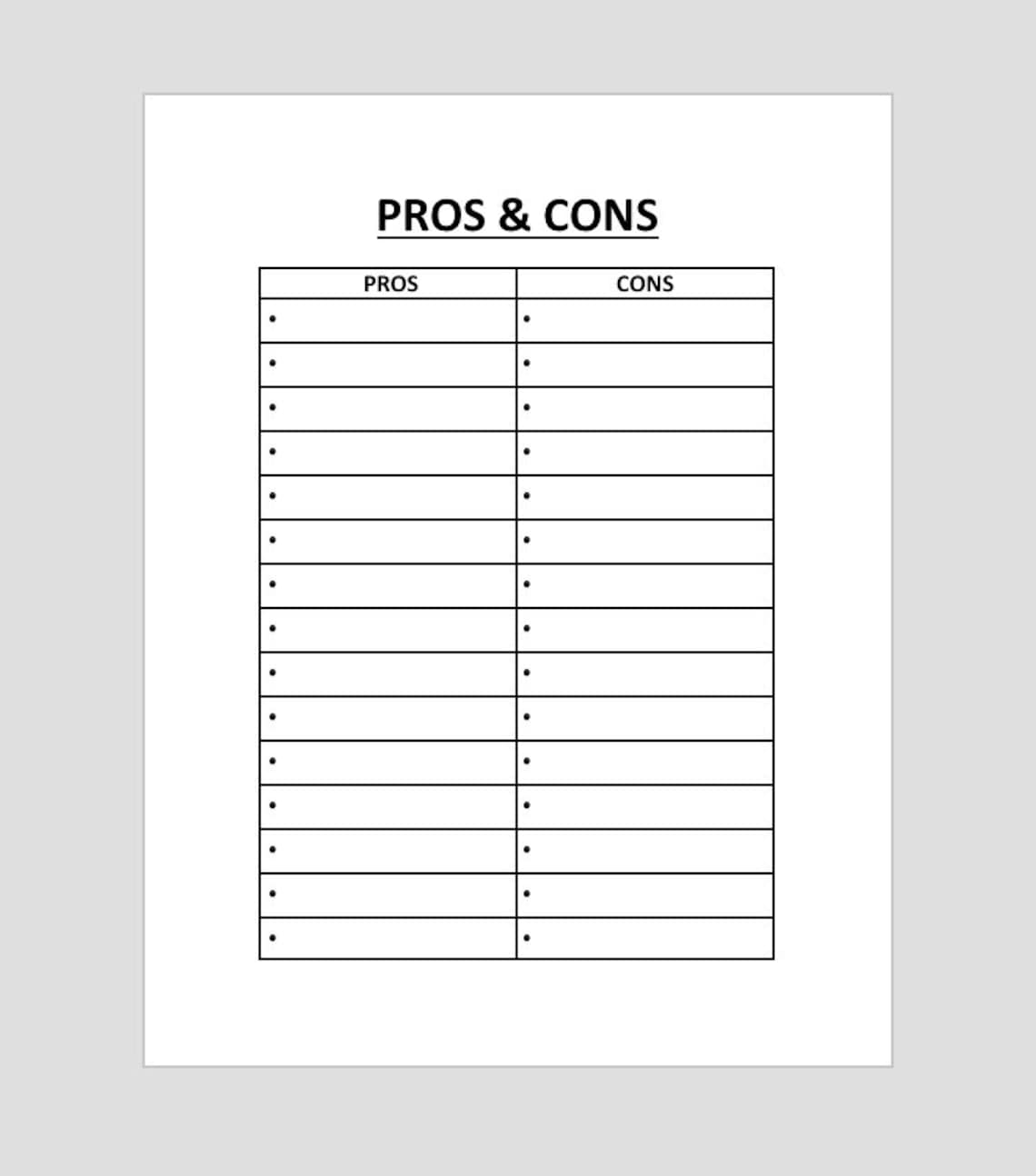 Pros and Cons List. Printable PDF. Decision Making, Organization. Life ...