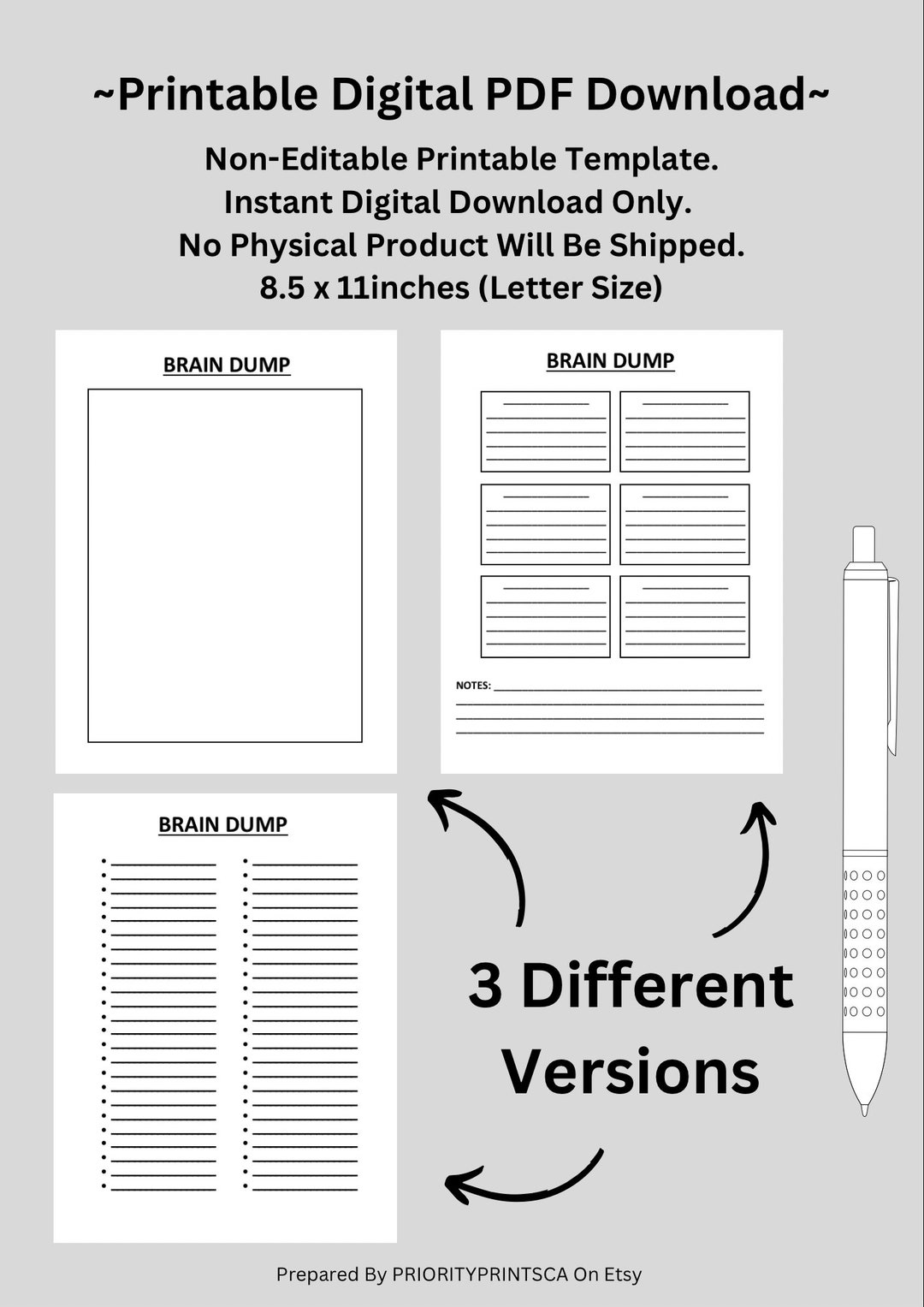 Brain Dump Sheets, 3 Versions. Thoughts and Ideas Sheet, Personal ...