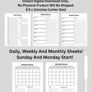 Ultimate Daily, Weekly & Monthly Planner Sheets | Printable | US Letter ...