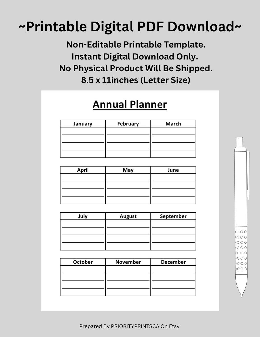 Annual Monthly Planner. Year at A Glance, Monthly Annual Calendar ... Annual Monthly Planner. Year at A Glance, Monthly Annual Calendar ...