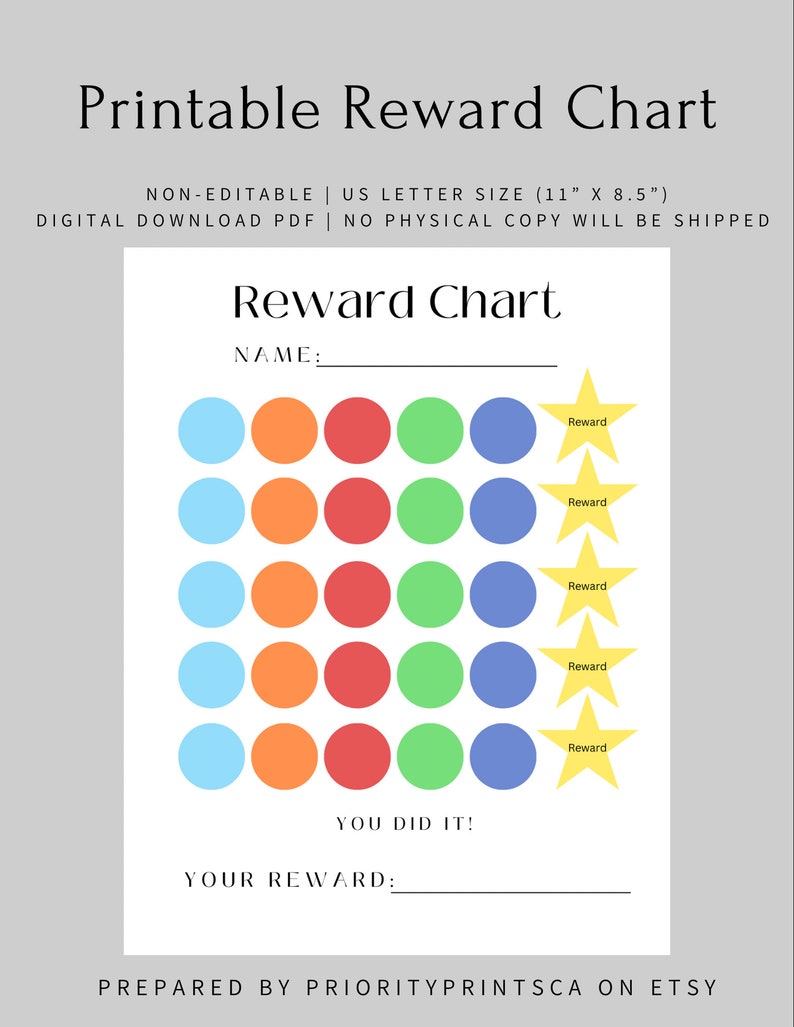 Reward Chart for Children | Printable | US Letter Size | Digital ...