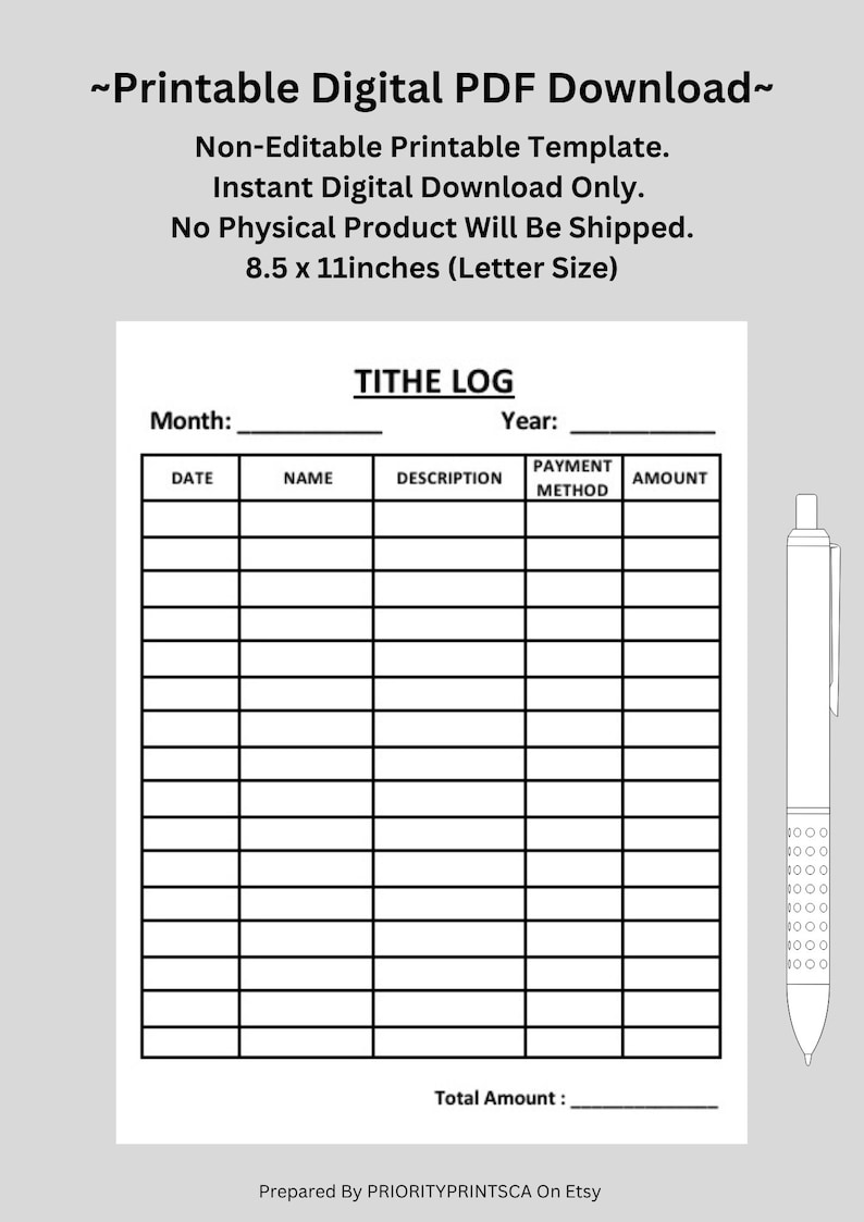 Tithe Log, Prayer, Religious, Religion, Church | Printable | US Letter ...