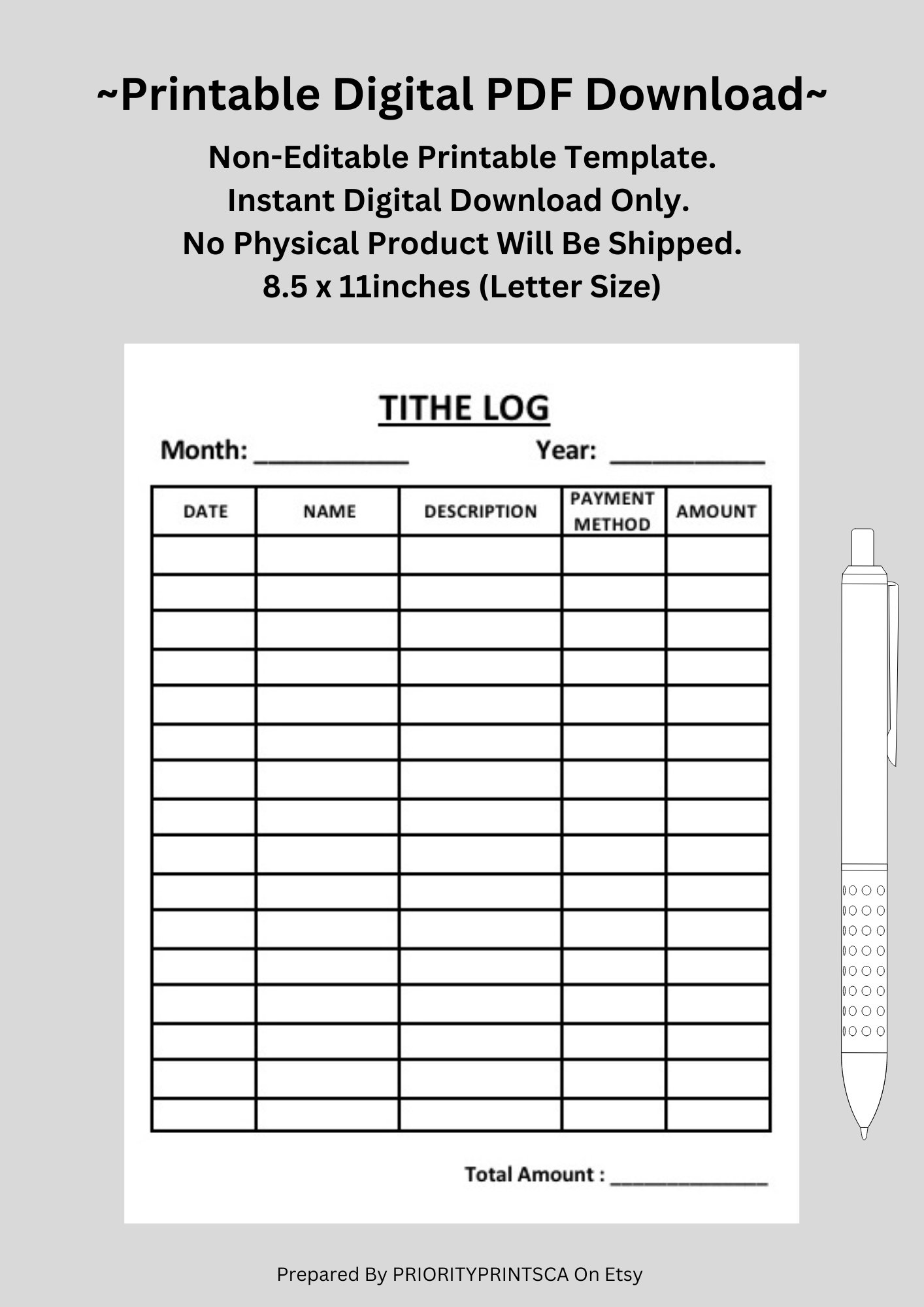 Tithe Log, Prayer, Religious, Religion, Church | Printable | US Letter ...