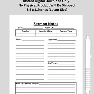 Sermon Notes Log | Printable | US Letter Size | Digital Download - Etsy