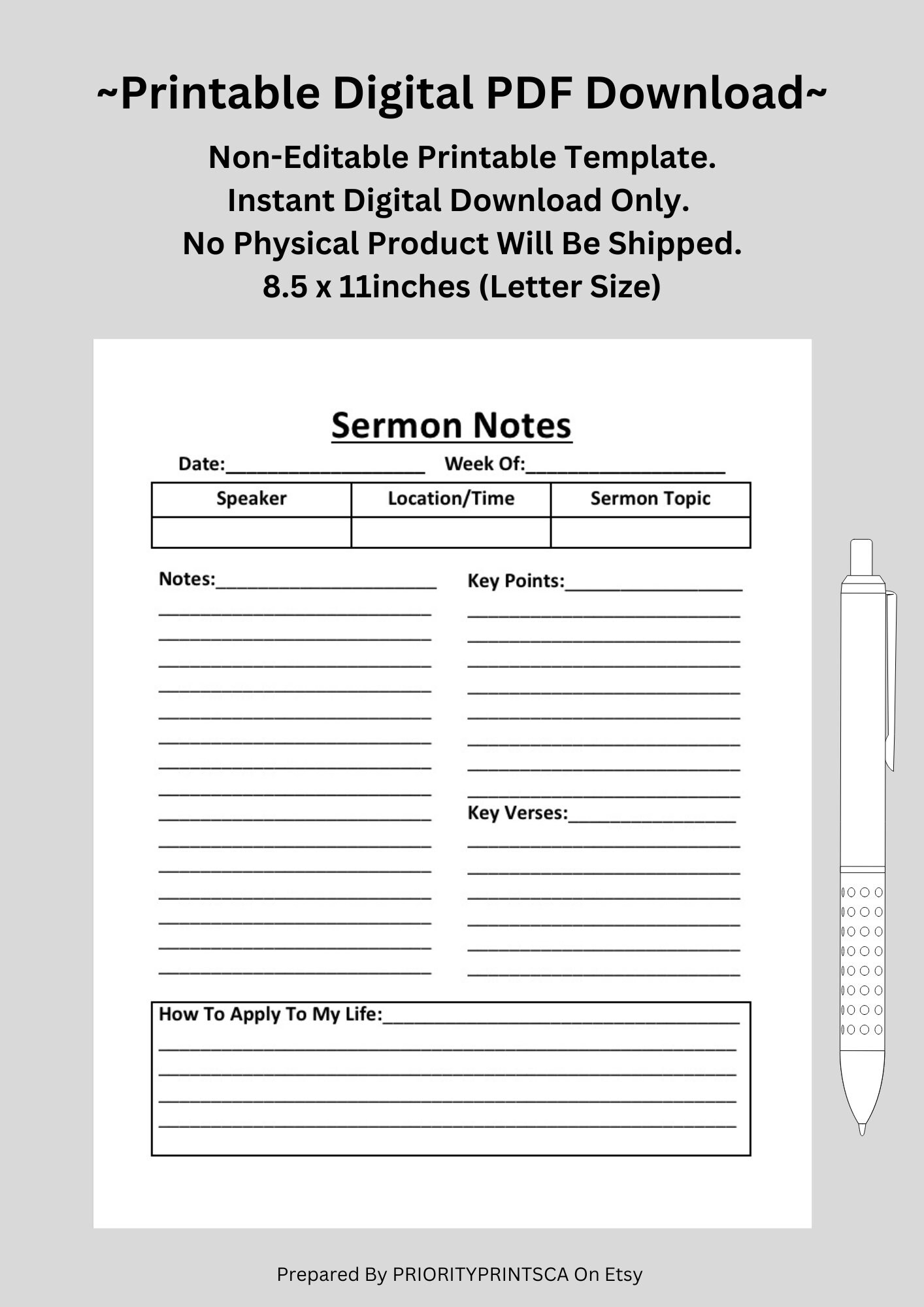 Sermon Notes Log | Printable | US Letter Size | Digital Download - Etsy