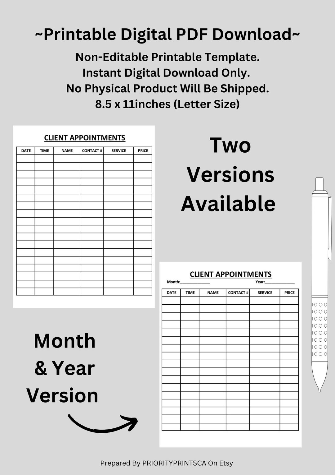 Client Appointment Tracker Log Sheets | Printable | US Letter Size ...