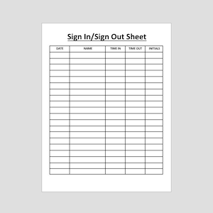 Sign In Sign Out Sheet Us Letter Printable Digital Download Etsy