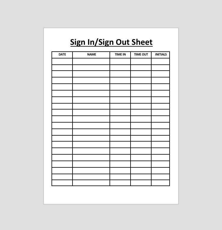 Sign In/sign Out Sheet. School/business/daycare/day Camp. Programs ...