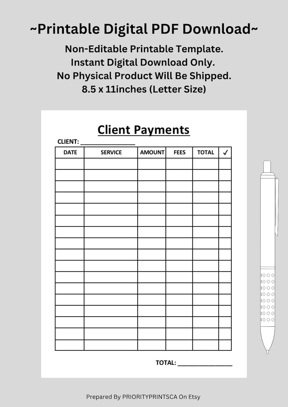 Client Payments Log Sheet Form Template, Business, Organization ...