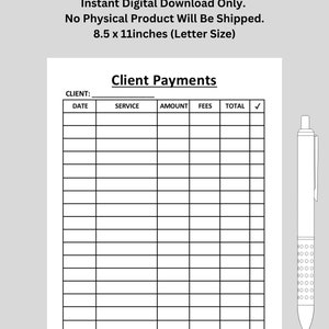 Client Payments Log Sheet Form Template, Business, Organization ...