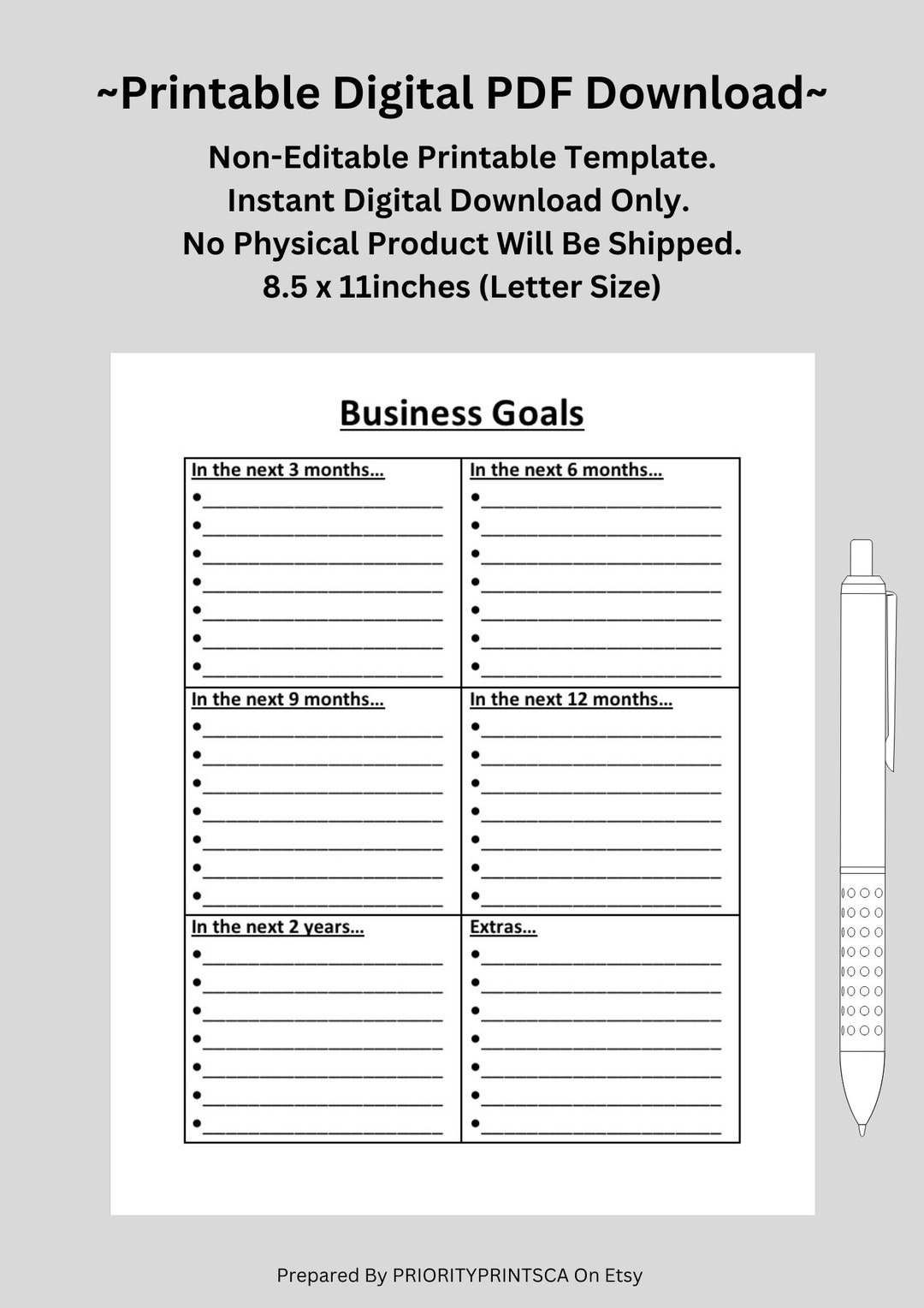 Business Goals Printable Sheet, US Letter (digital Download) - Etsy