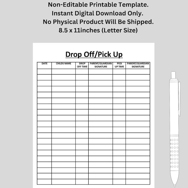 Pick up Log Sheet Template - Etsy
