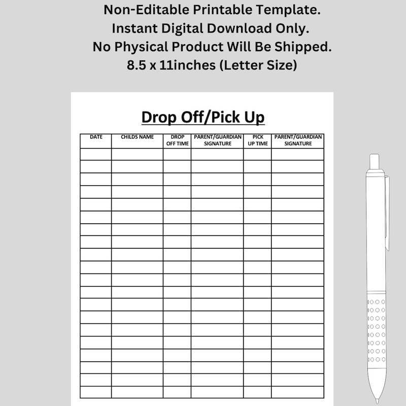 Pick up Log Sheet Template - Etsy