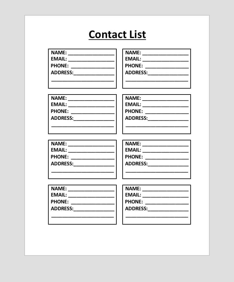 Contact List | Printable | US Letter Size | Digital Download - Etsy