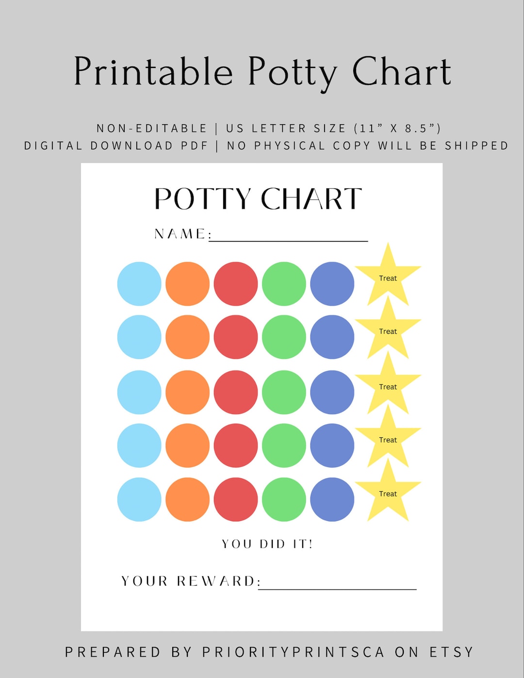 Potty Chart | Potty Training | Printable | US Letter Size | Digital ...