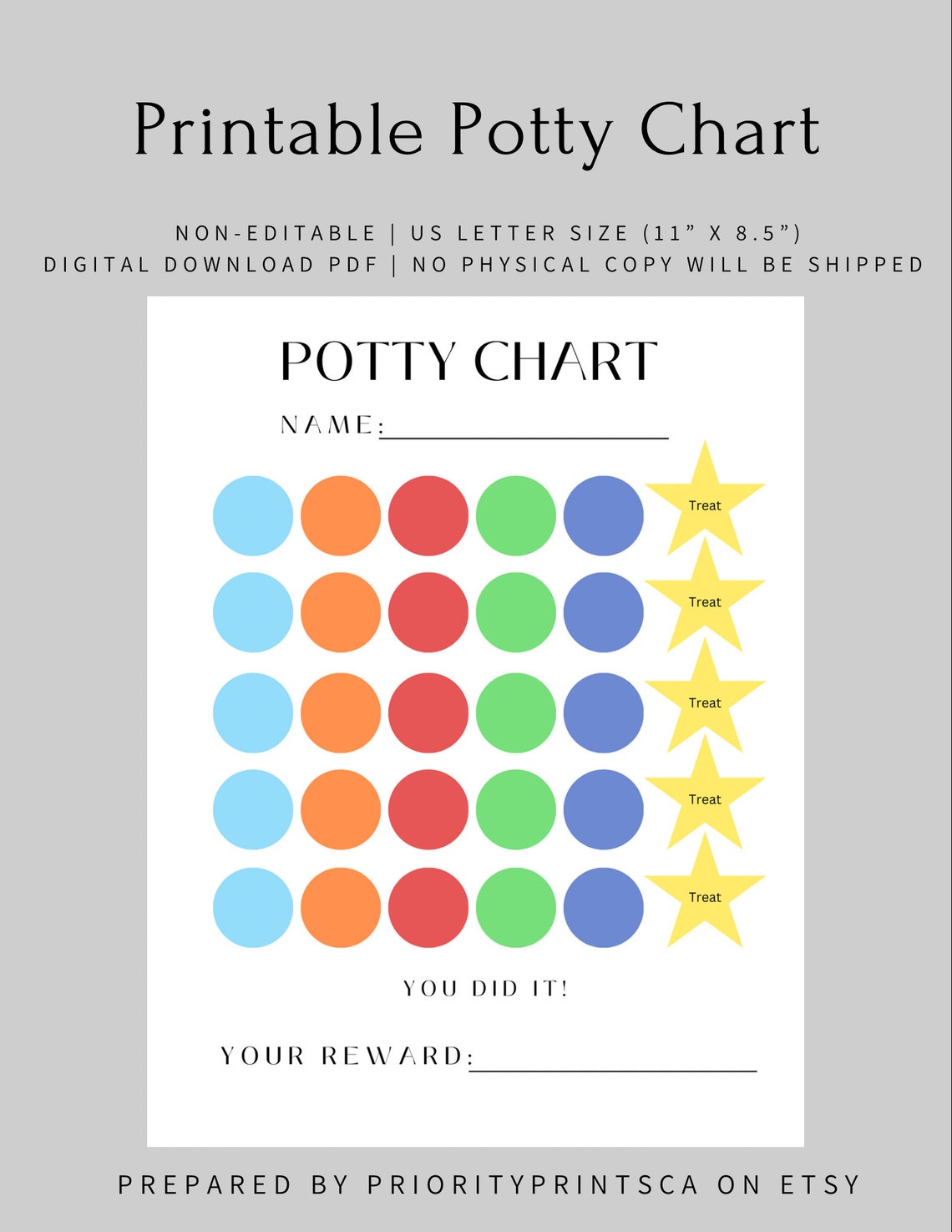 Potty Chart | Potty Training | Printable | US Letter Size | Digital ...