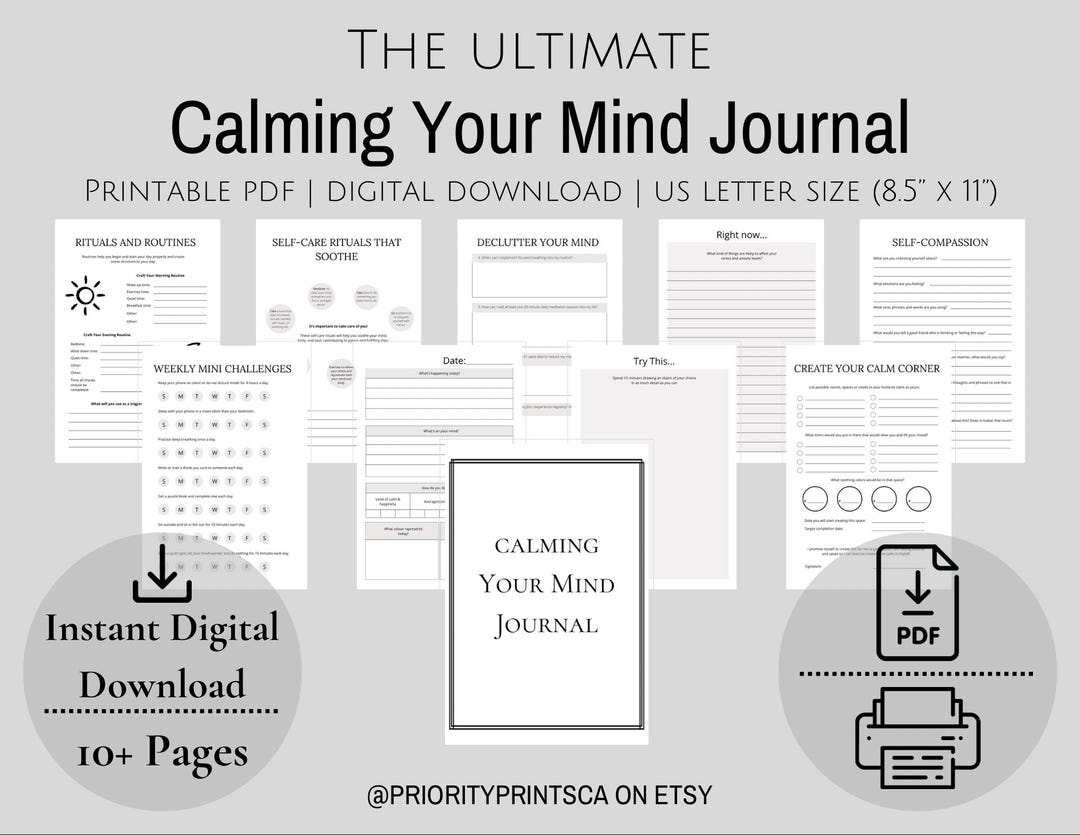 Printable Calming Your Mind Journal Bundle With 20 Pages, Self Care ...