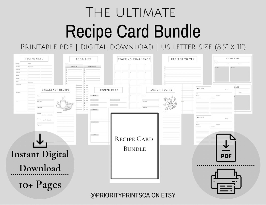 Printable Recipe Card Bundle With 26 Pages, Family Recipes, Great ...