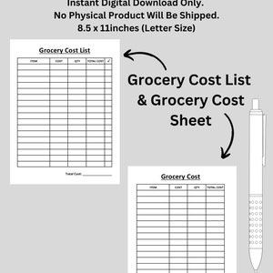 Ultimate Grocery Cost List Tracker. Groceries. Grocery List. Personal ...