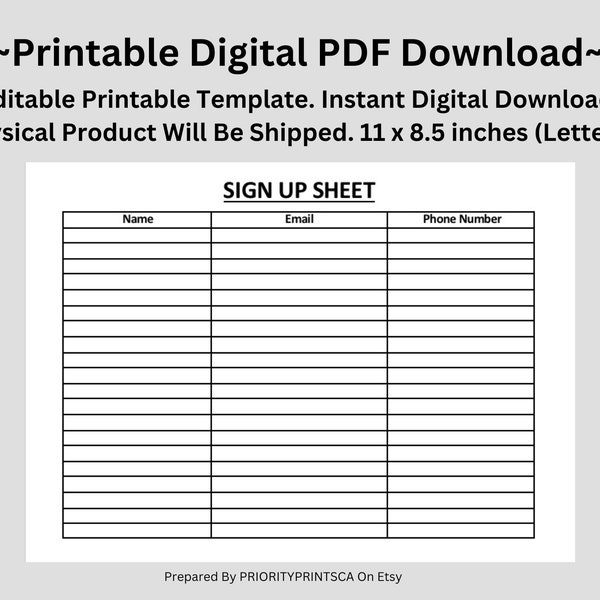 Printable Email Sign up Sheet - Etsy