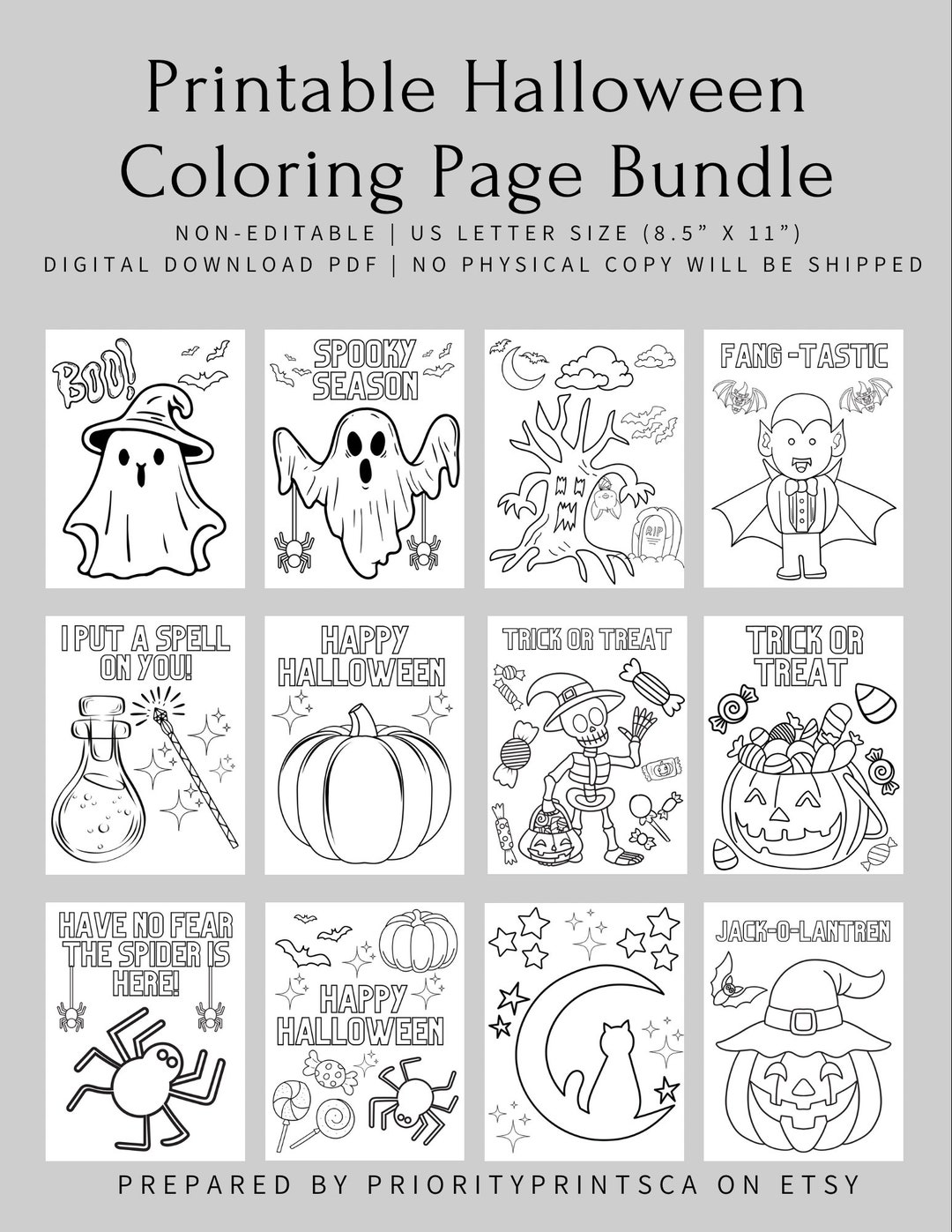 Halloween Coloring Page Bundle of 12 Pages | Printable Colouring Pages ...