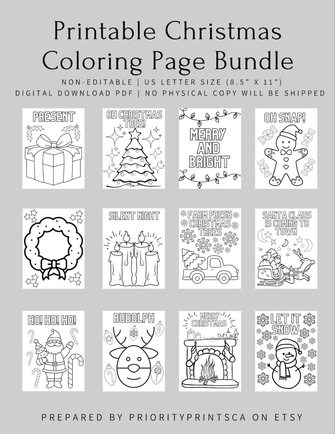Christmas Coloring Page Bundle of 12 | Colouring Pages | Holiday ...