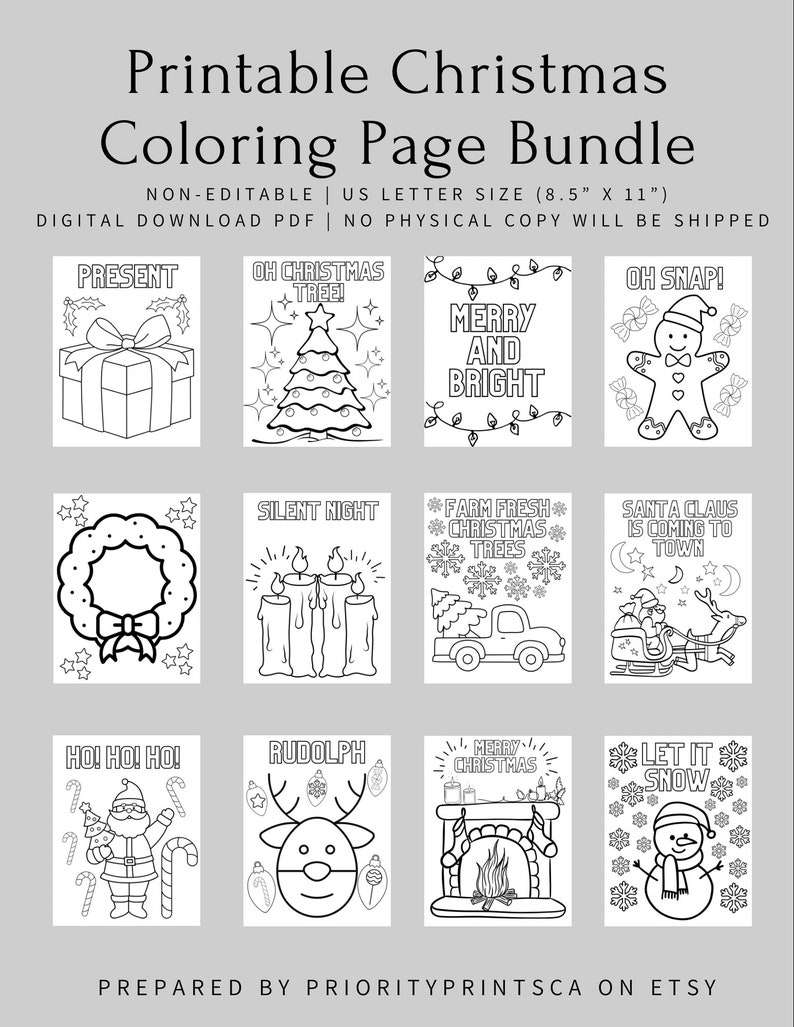 Christmas Coloring Page Bundle of 12 | Colouring Pages | Holiday ...