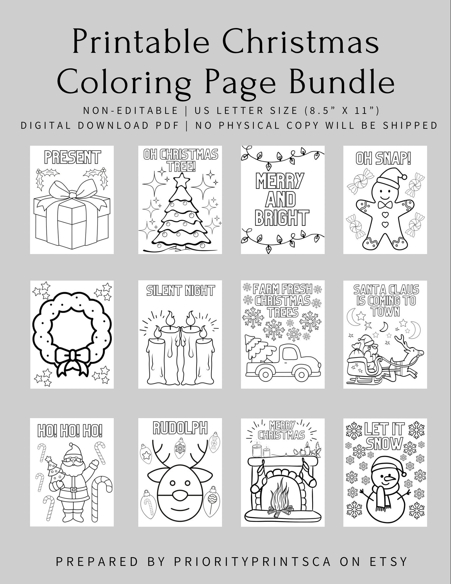 Christmas Coloring Page Bundle of 12 | Colouring Pages | Holiday ...