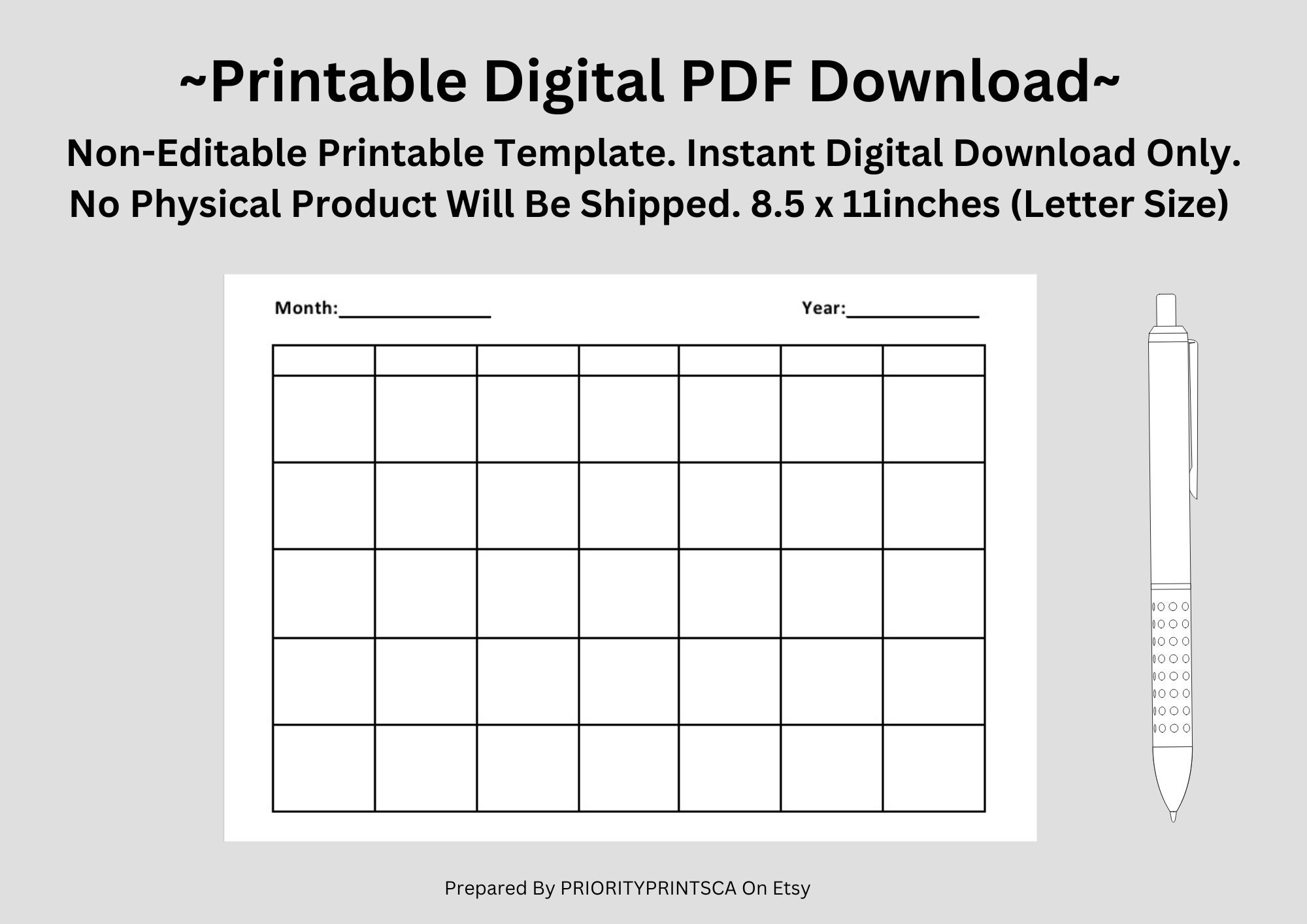 Blank Calendar Printable | Monthly, Yearly Planner (digital Download ...