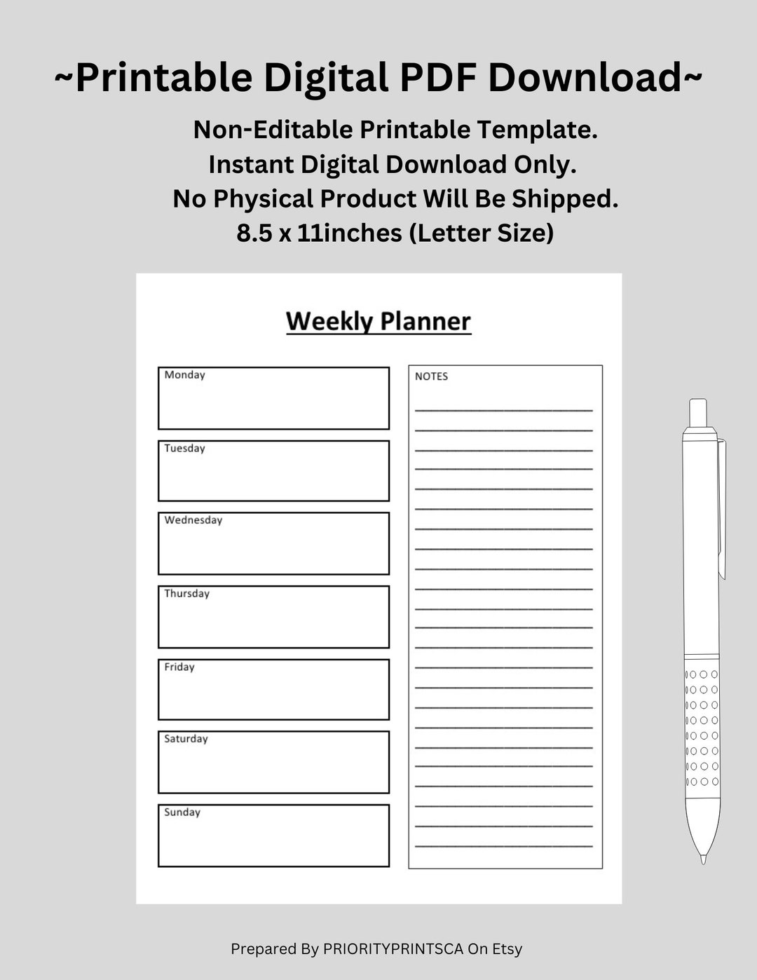 Weekly Planner. Weekly Template, Monday Start List | Printable | US ...