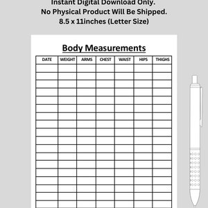 Body Measurements Log. Health and Fitness. Body Size Tracker Sheet ...
