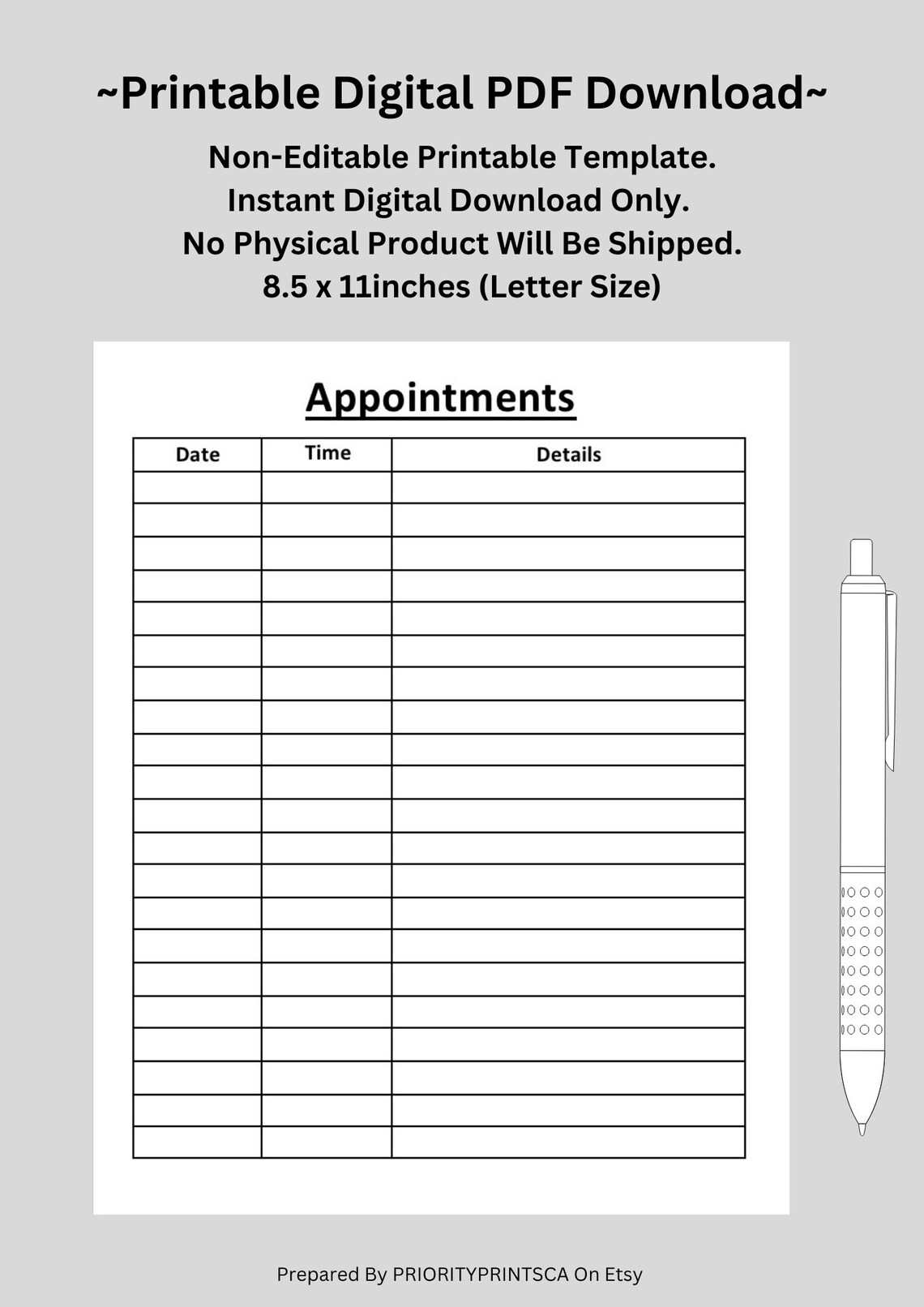 Appointments Log Sheet, Work, Business, Personal Appointment ...