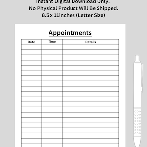 Appointments Log Sheet, Work, Business, Personal Appointment ...