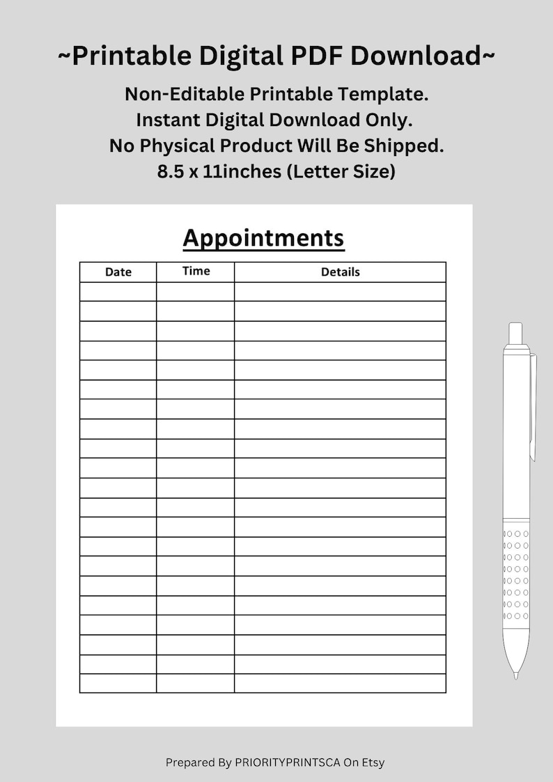 Appointments Log Sheet, Work, Business, Personal Appointment ...