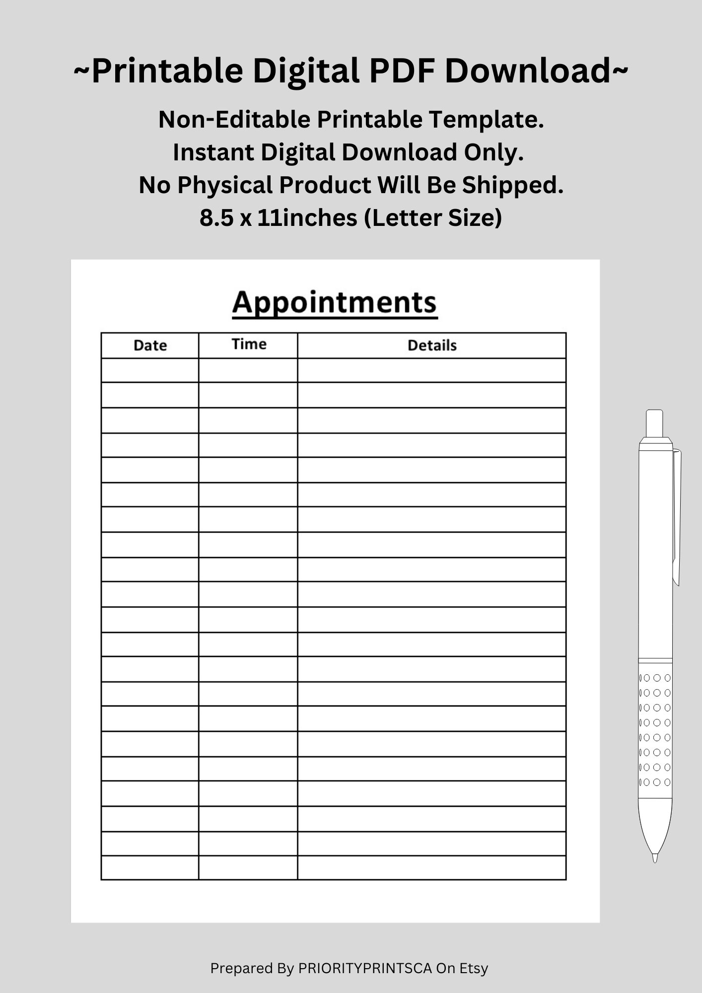 Appointments Log Sheet, Work, Business, Personal Appointment ...