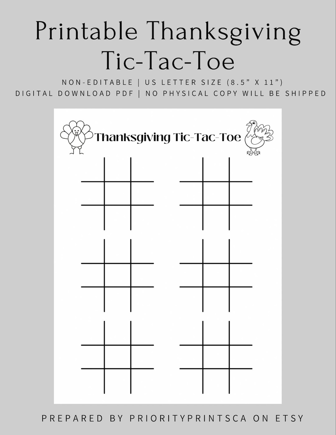 Thanksgiving Tic Tac Toe | Printable | US Letter Size | Digital ...