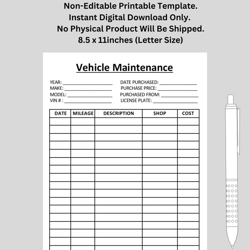 Oil Change Log Sheet - Etsy